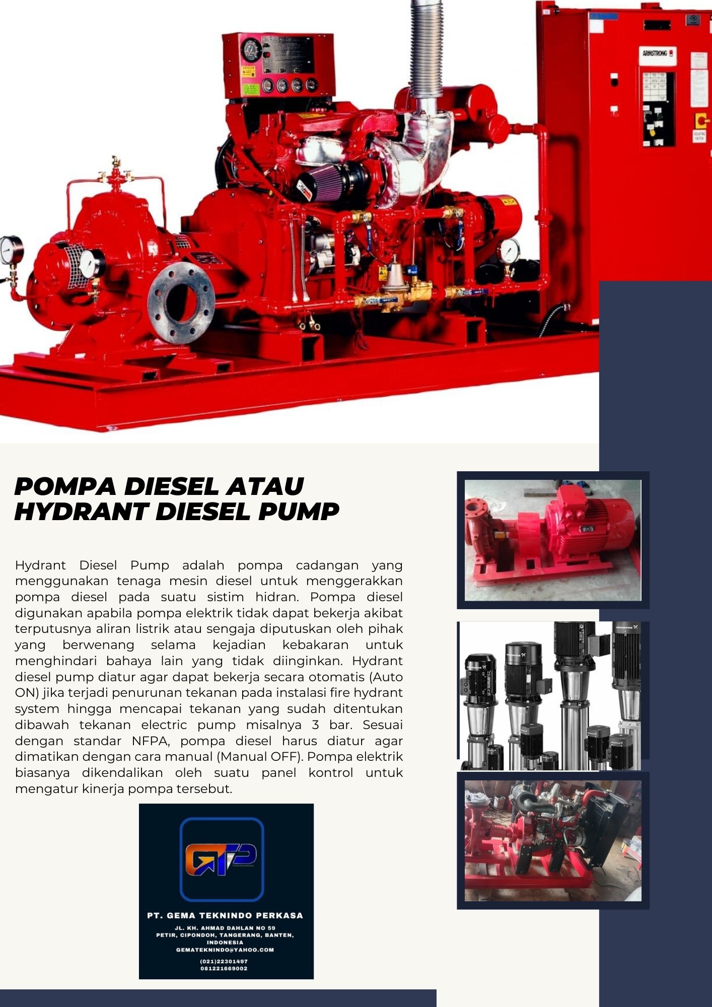Jual POMPA DIESEL FIRE PUMP oleh PT. Gema Teknindo Perkasa