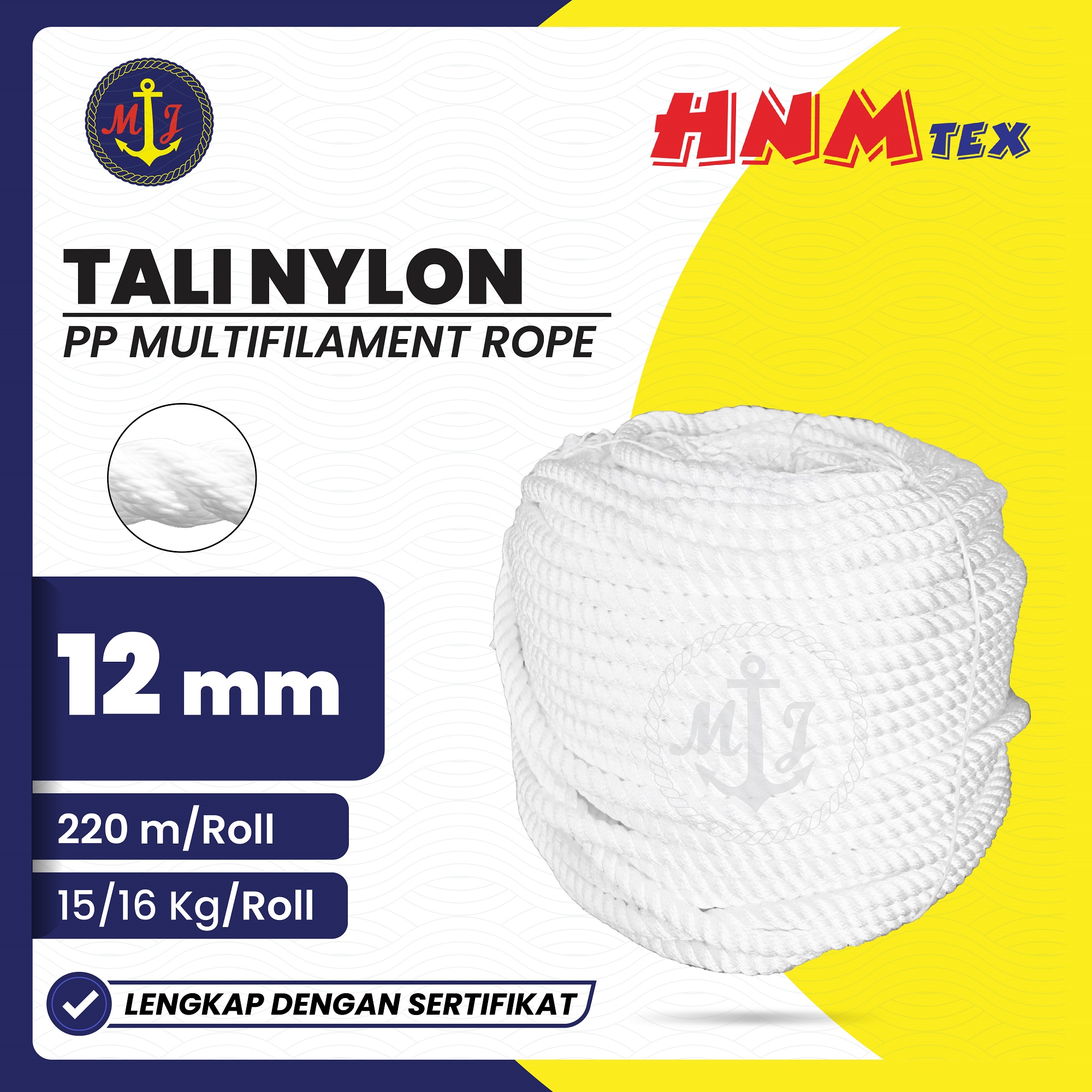 Jual TALI NYLON // TALI NILON TAMBANG PUTIH POLOS oleh CV. Maju Jaya Marine