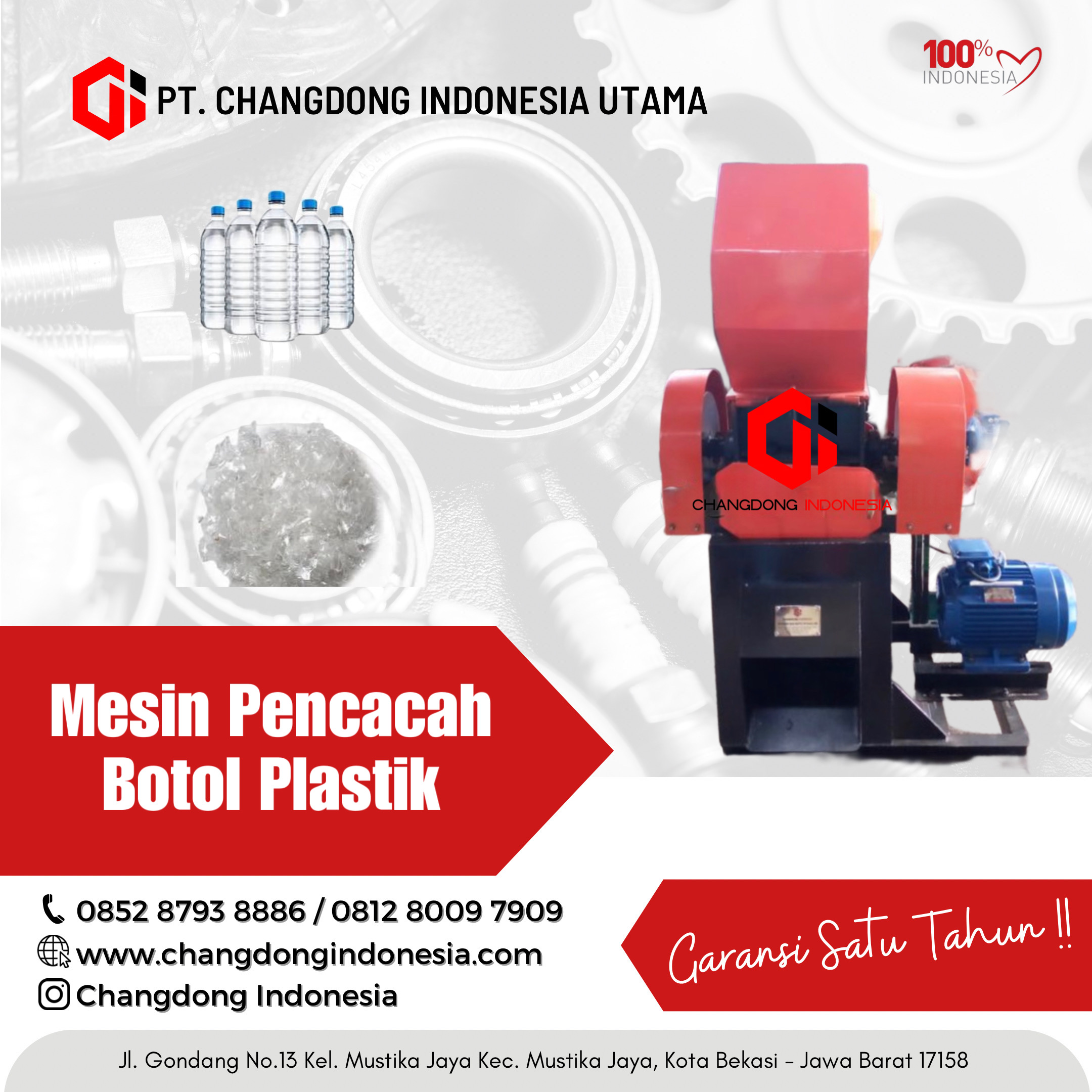 Jual Mesin Pencacah Botol Plastik CD200 oleh PT. Changdong Indonesia Utama