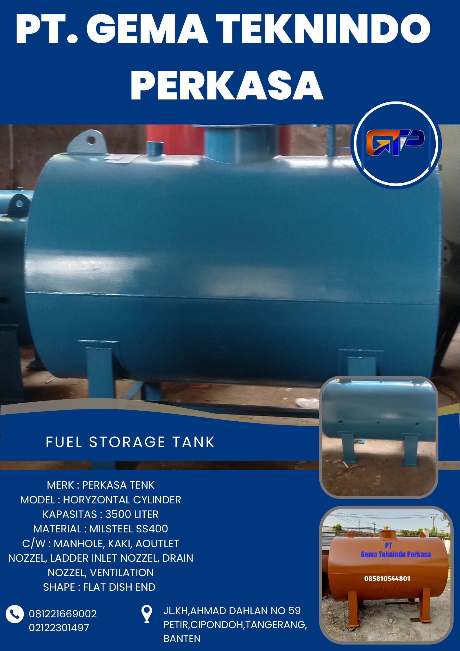 Jual FUEL STRORAGE TANK 3500 LITER,4500 liter, 5000 liter Oleh PT. Gema ...