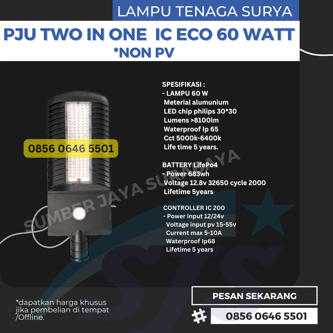 Jual Lampu Tenaga Surya PJU Two In One 60 Watt ICOM IC-ECO 60 Watt Non ...
