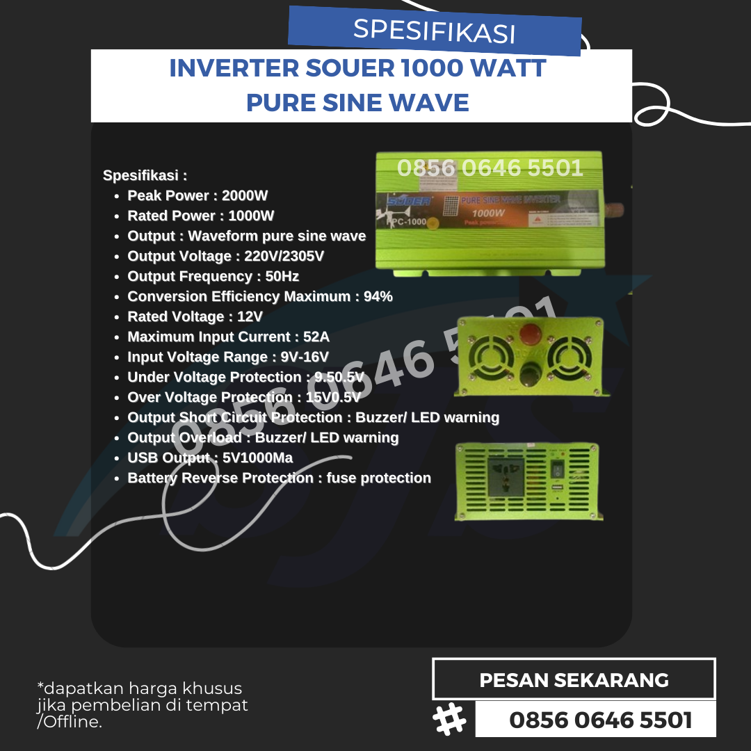 Jual Inverter Souer 1000 Watt 12V FPC1000W Pure Sine Wave oleh Sumber ...