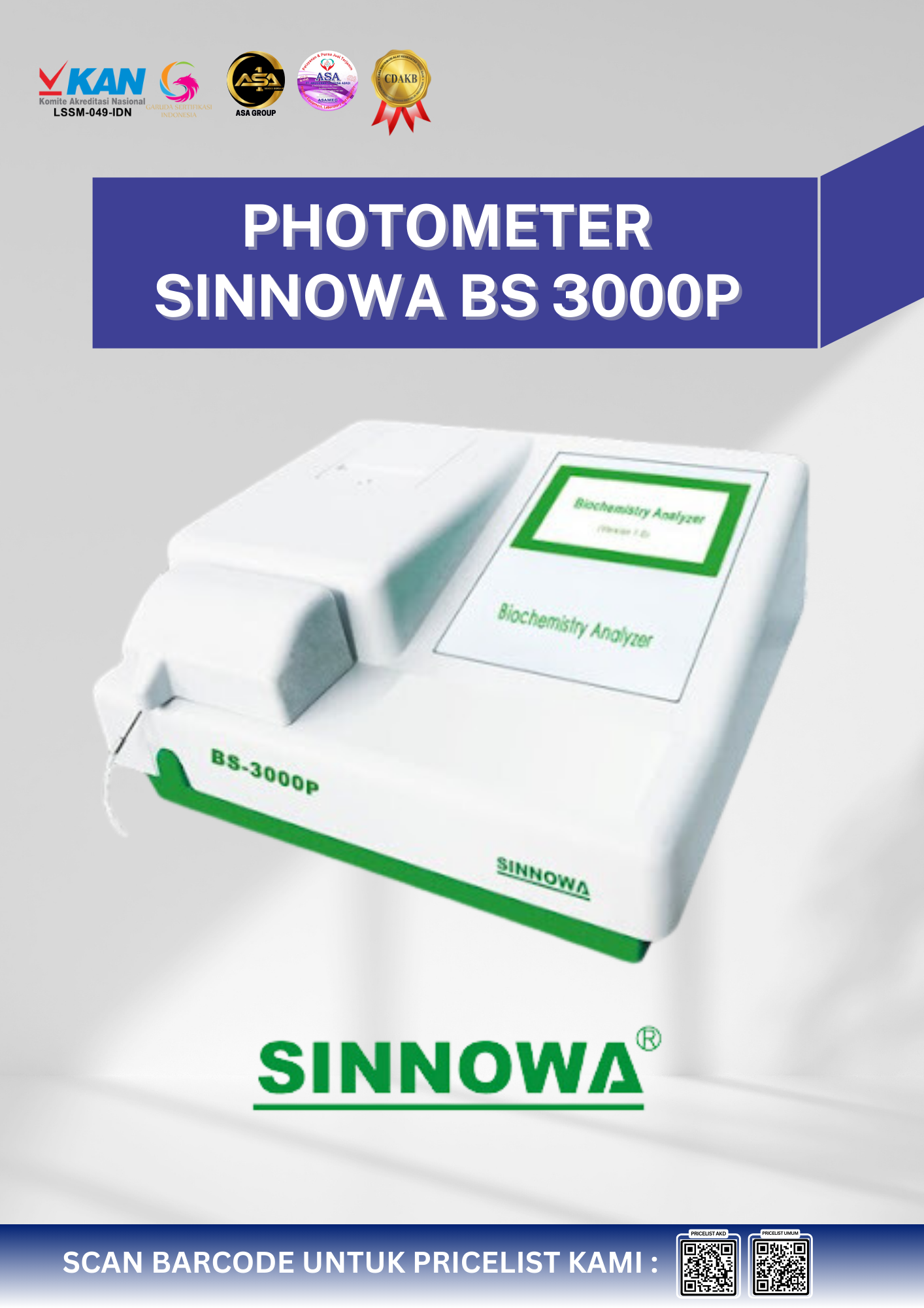 Jual PHOTOMETER SINNOWA BS 3000P oleh PT. Anugerah Santosa Abadi