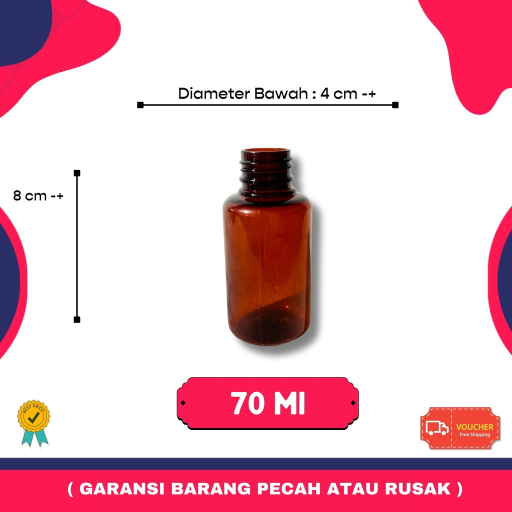 Jual Botol Amber Coklat BR 70ml Pet Tubular Neck 24 | Botol Pet BR 70ml ...